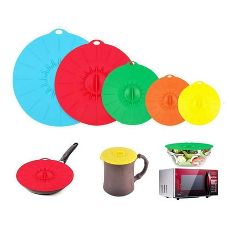 Set of 5 Silicone Microwave Bowl Cover Cooking Pot Pan Lid Cover ...