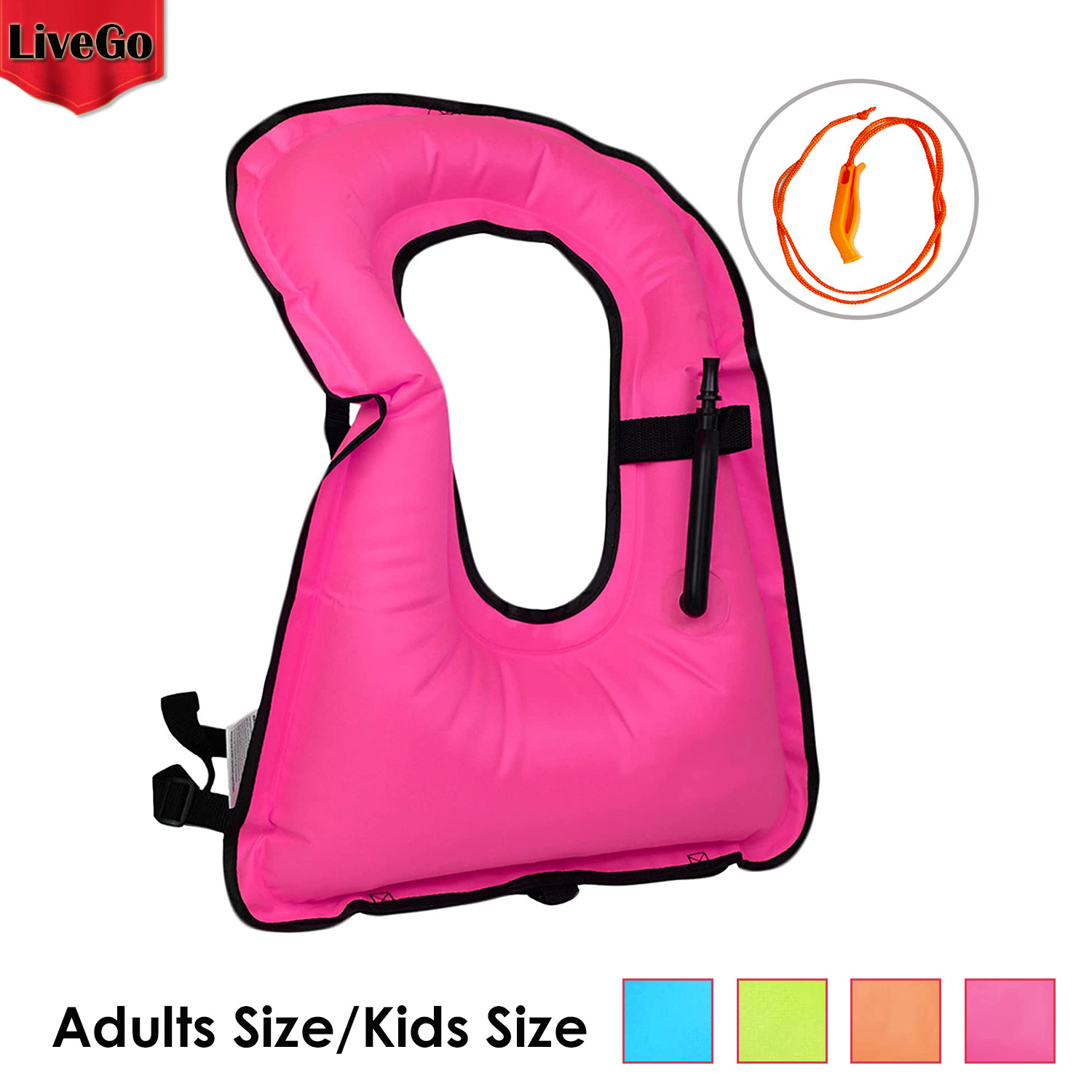 LiveGo Inflatable Snorkel Vest for Youth Kids Adults, Adjustable Light ...