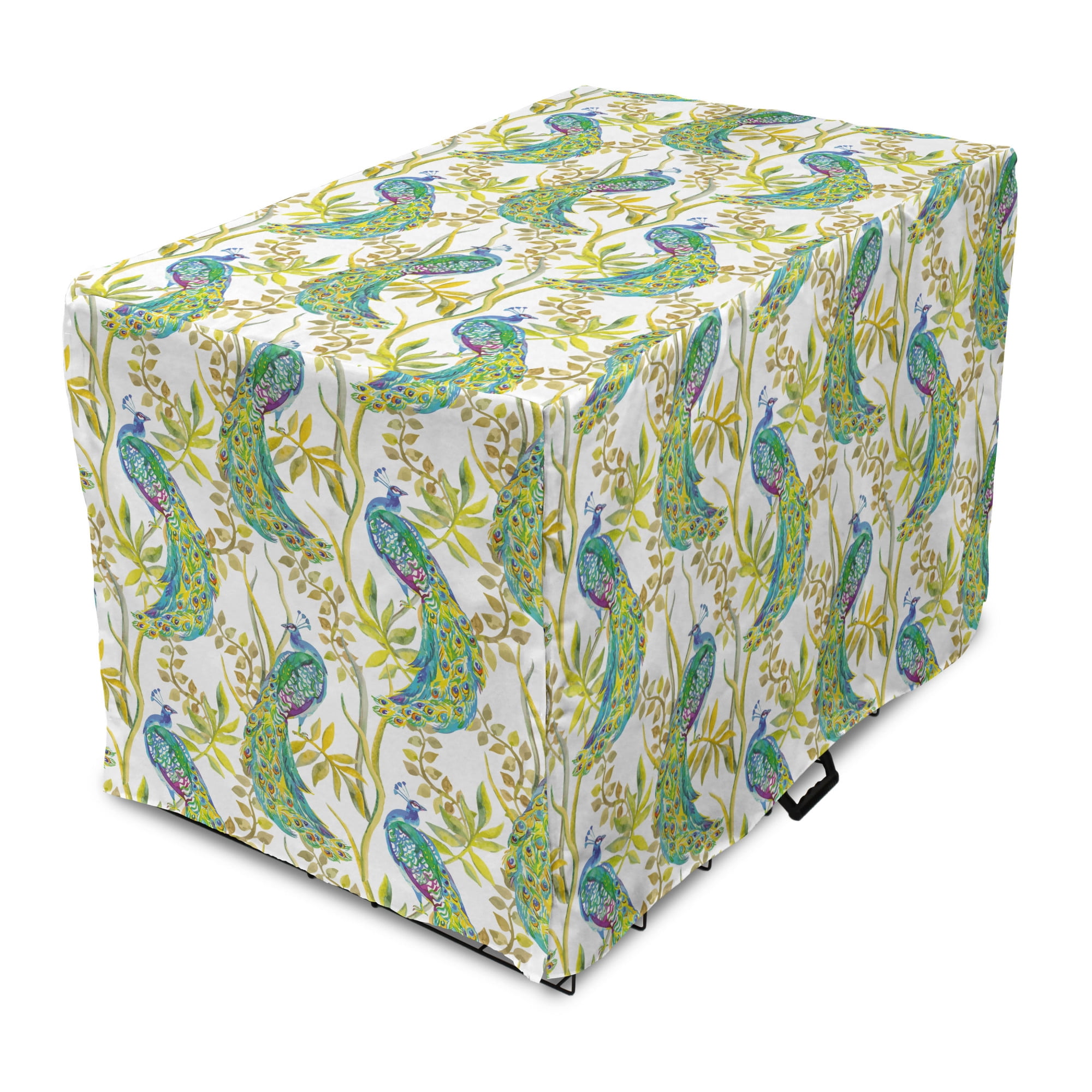 Peacock Dog Crate Cover, Watercolor Pattern with Abstract Vivid Exotic ...
