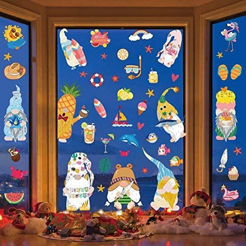 9 Sheets Welcome Summer Window Clings Watermelon Ice Cream Window ...