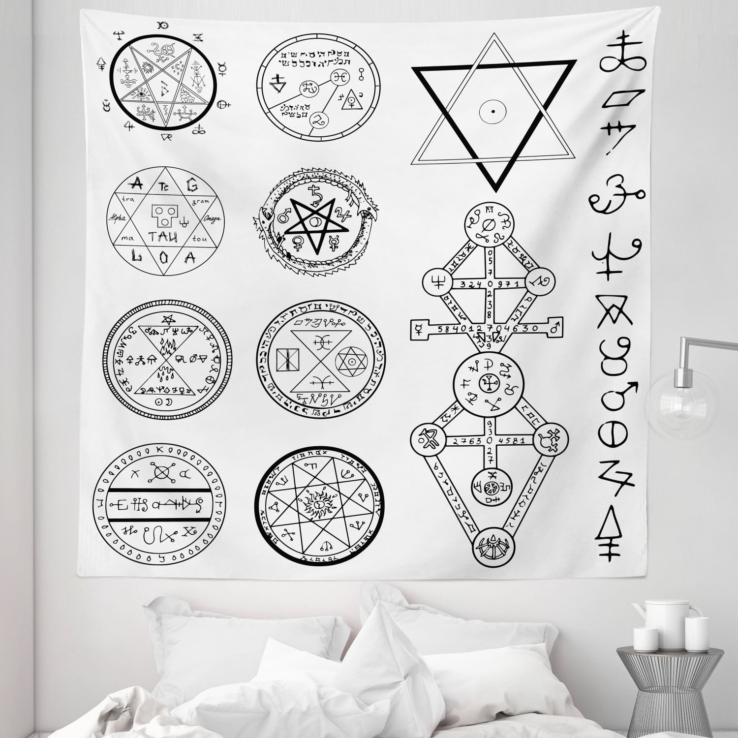 White Tapestry, Design Circular Pentagram Hidden Knowledge of Cosmos ...