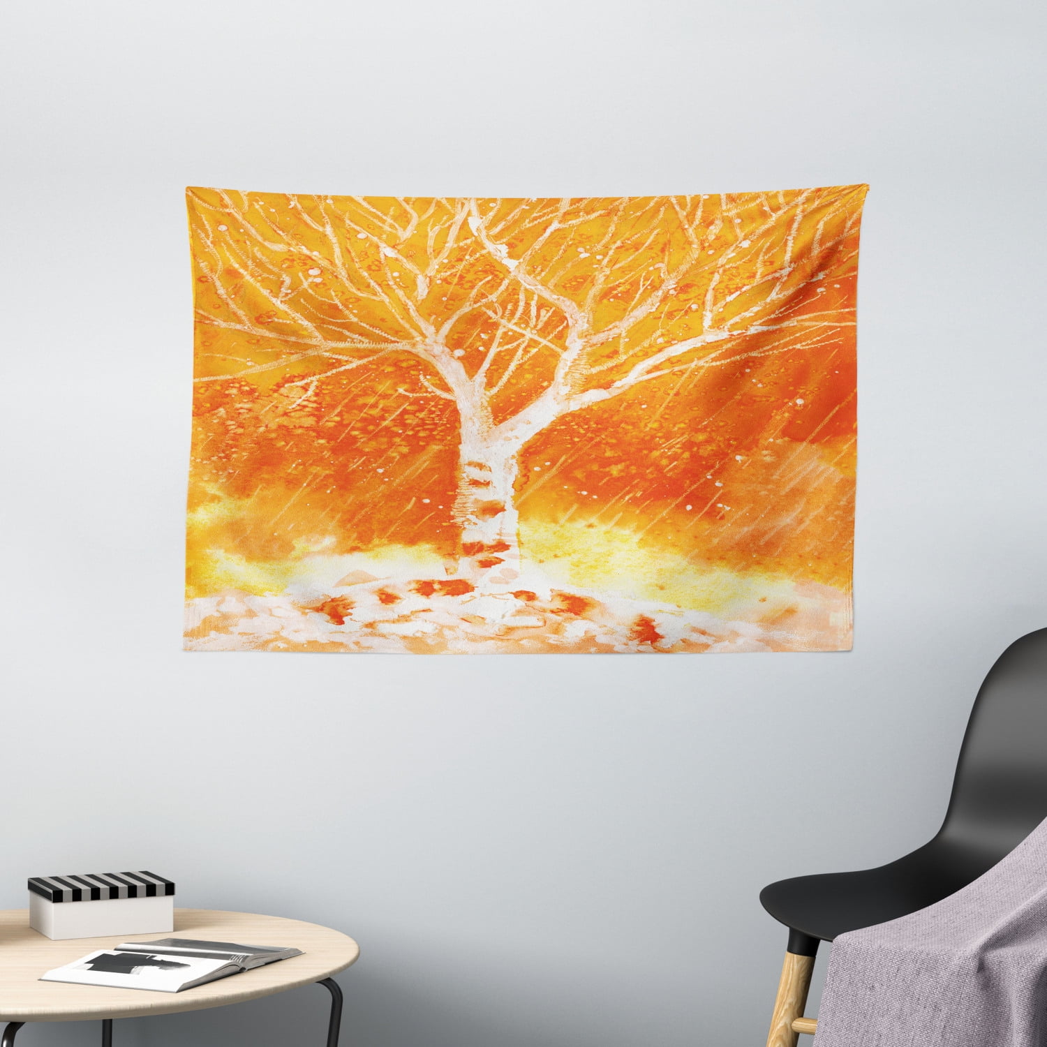 Fall Tree Decor Tapestry, Murky Original Hand Drawn Painting with ...