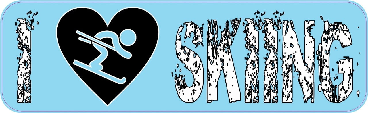 10in x 3in I Love Skiing Ski Bumper Sticker Vinyl Decal Window Stickers ...