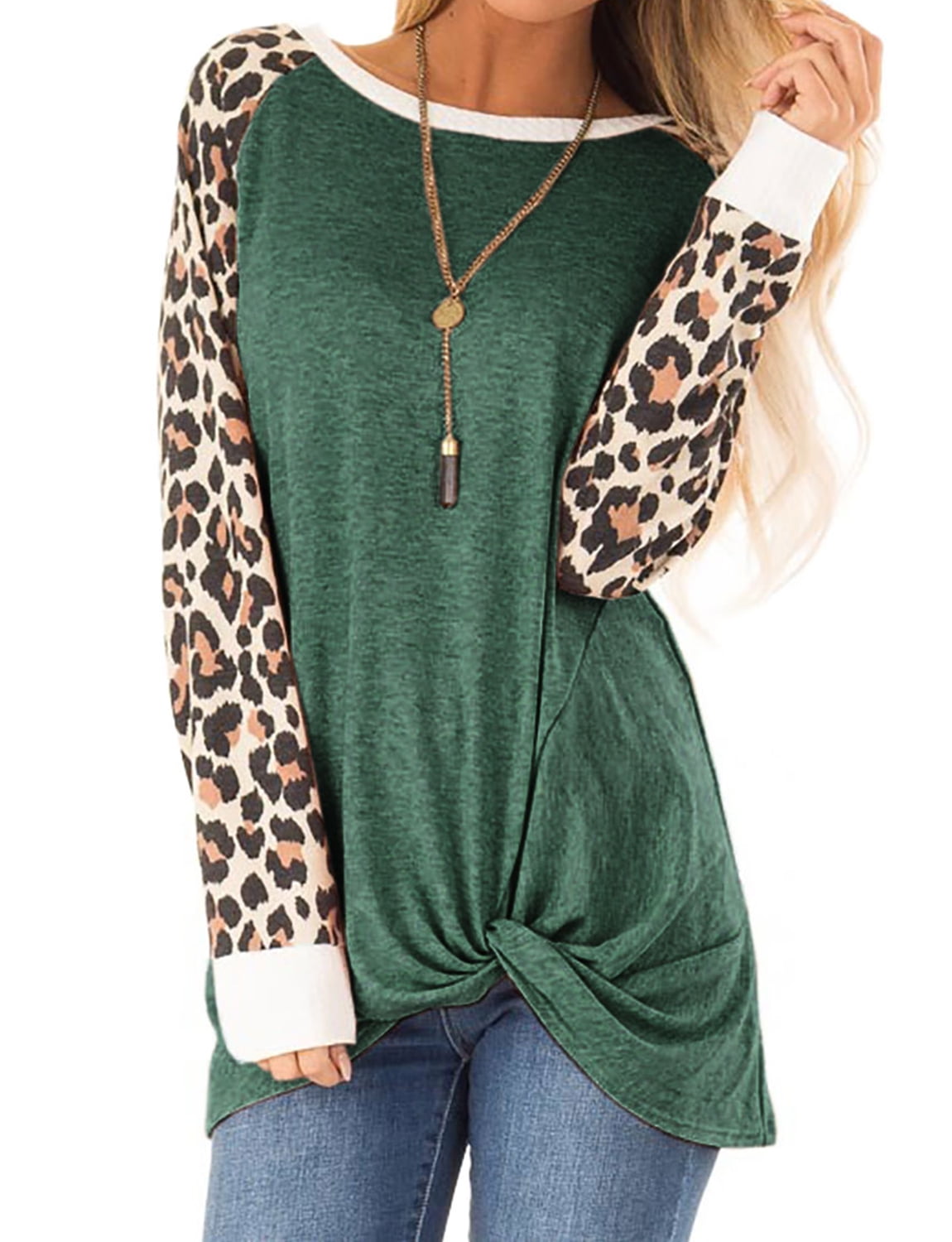 Topshe Womens T Shirts Leopard Print Tops Raglan Long Sleeve Tops