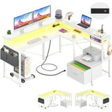 iSunirm Computer Desk with Drawer, 53'' L Shaped Gaming Desk with LED ...