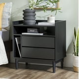 Walker Edison Mid-Century Modern 2-Drawer Wood Nightstand, Solid Black ...