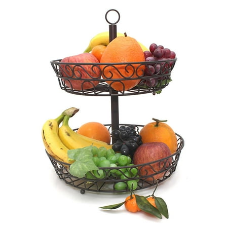 2 Tier Fruit Basket Wrought Iron Vegetable Rack Fruit Storage Stand ...
