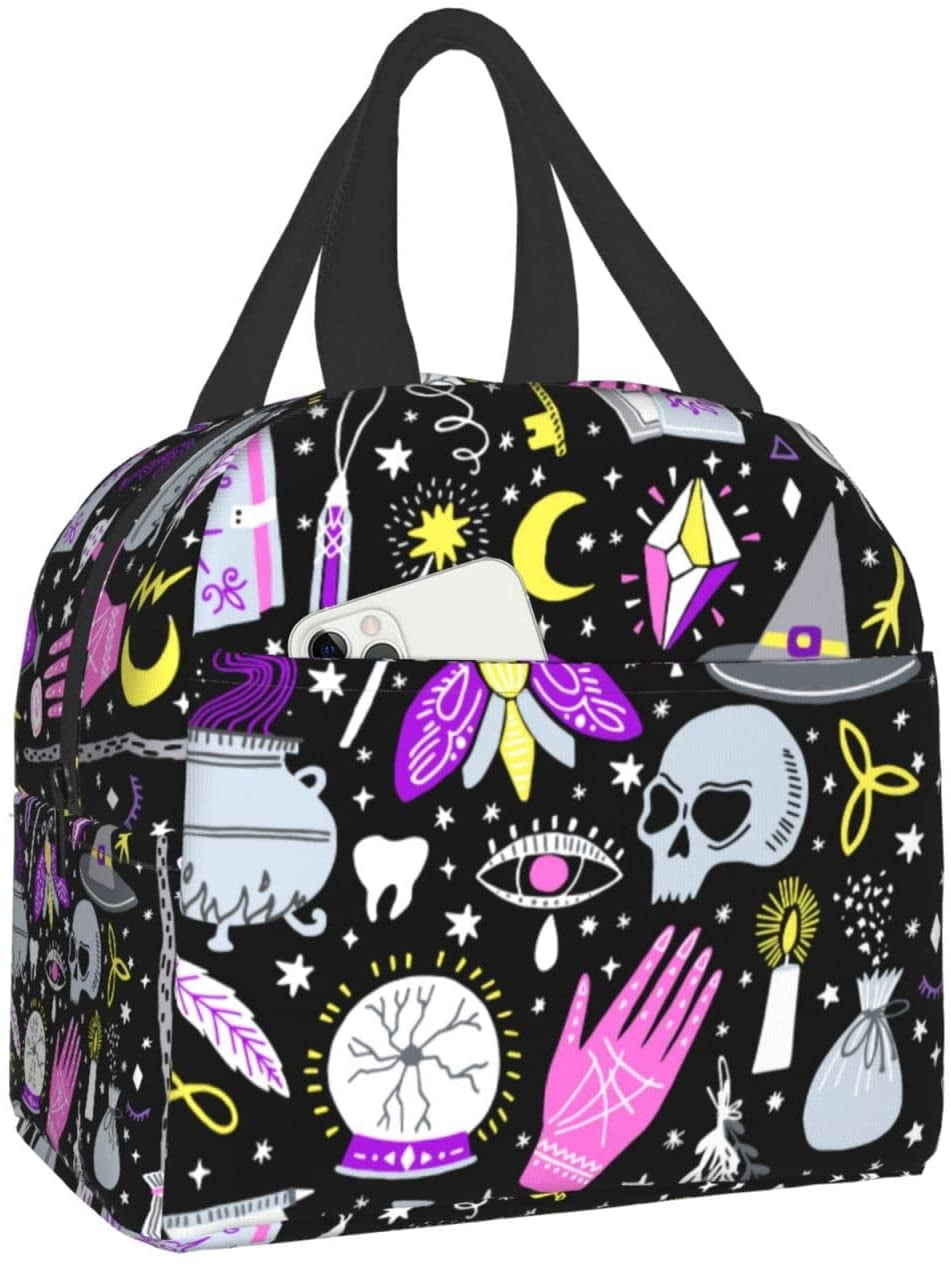 NICKSUN Magic Witch Goth Pattern Lunch Bag, Insulated Portable Lunch ...