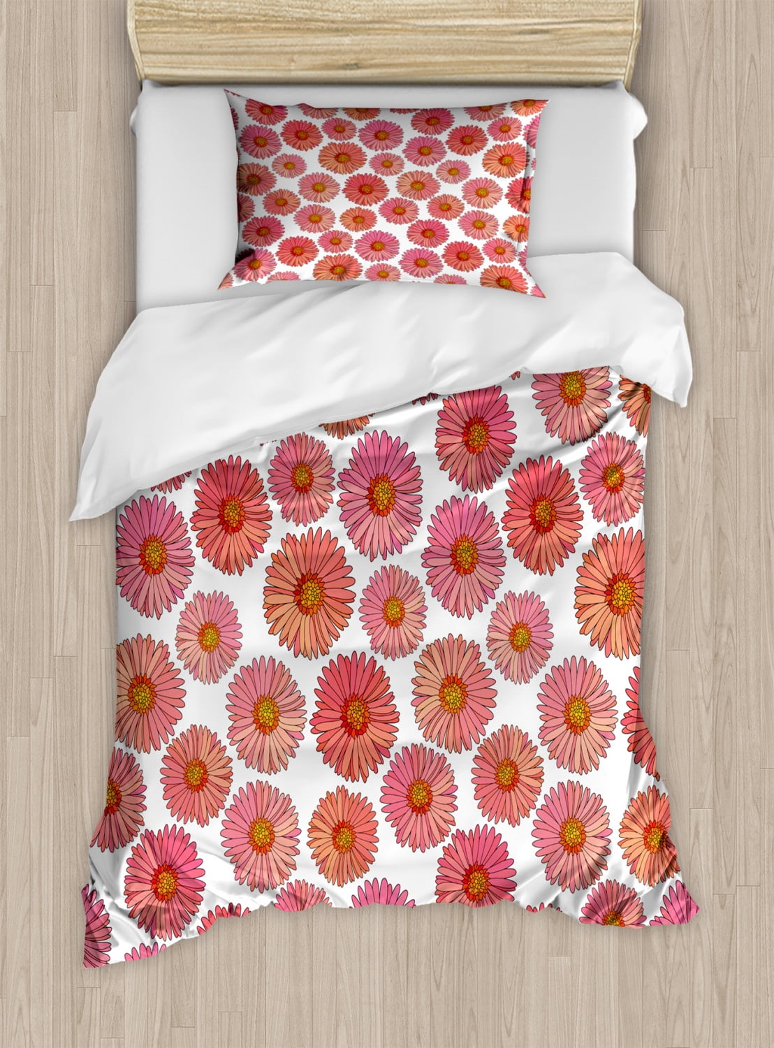 Aster Duvet Cover Set Twin Size, Pink Blooms Flower Field Essence ...