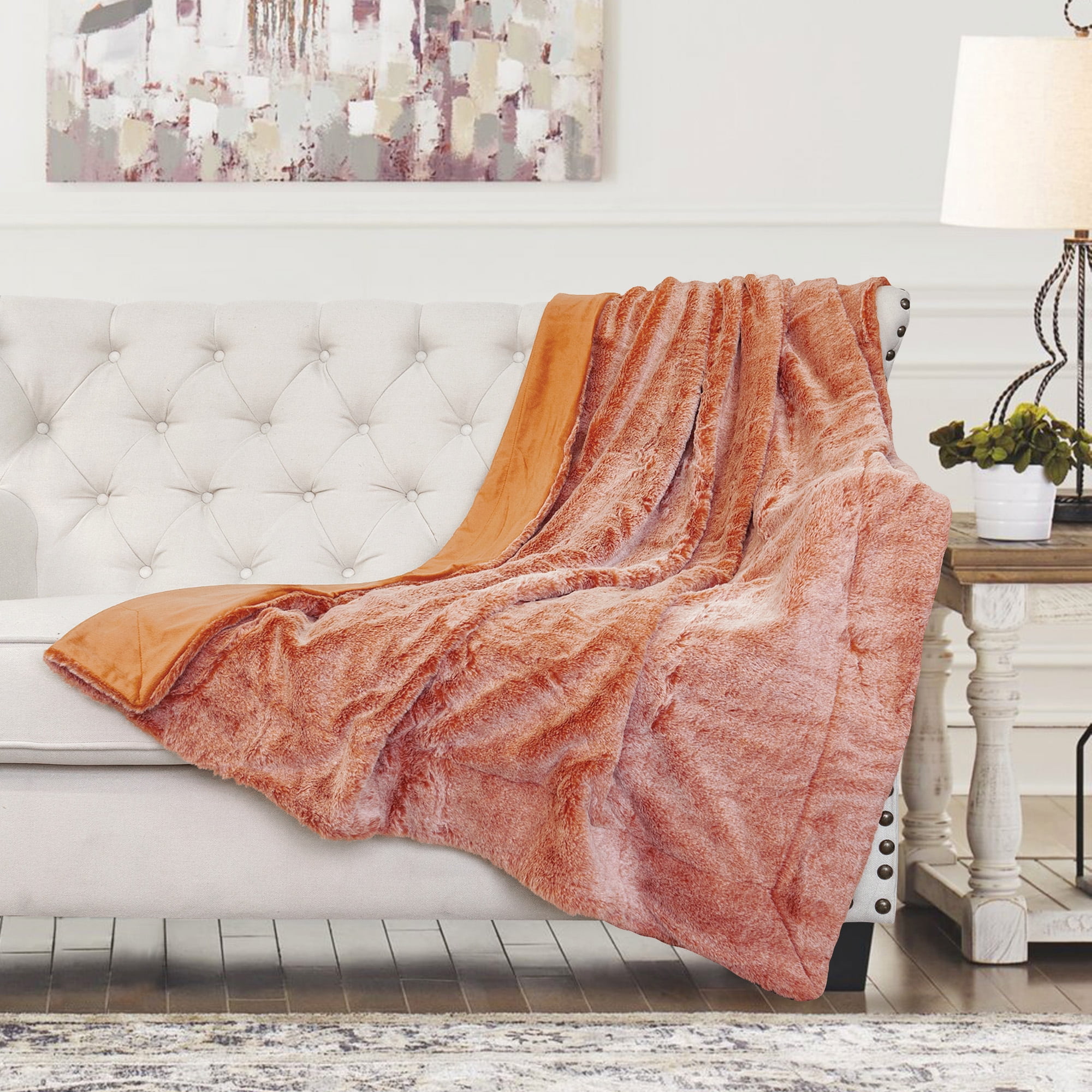Home Soft Things Tip Dyeing Light Faux Fur Throw - Burnt Orange - 50" x ...