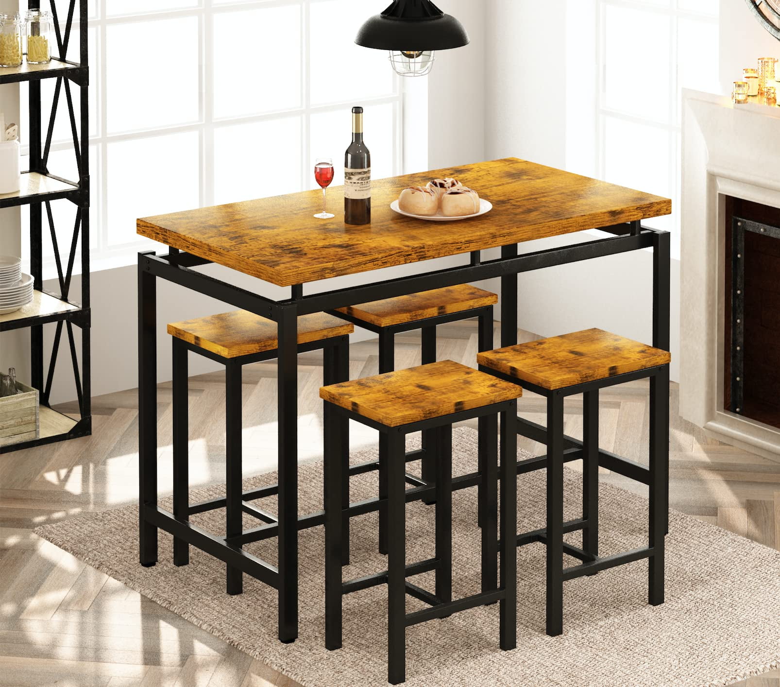 AWQM 5 Piece Bar Table Set, Kitchen Counter Height Table with 4 Stools ...