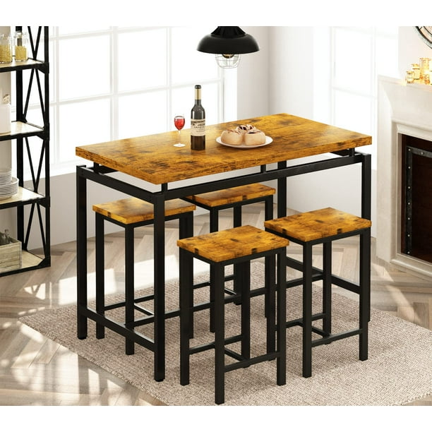 AWQM 5 Piece Bar Table Set, Kitchen Counter Height Table with 4 Stools ...