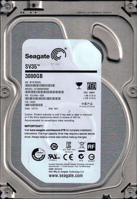 Seagate ST3000VX000 P/N: 1CU166-500 F/W: CV22 3TB WU W1F - Walmart.com