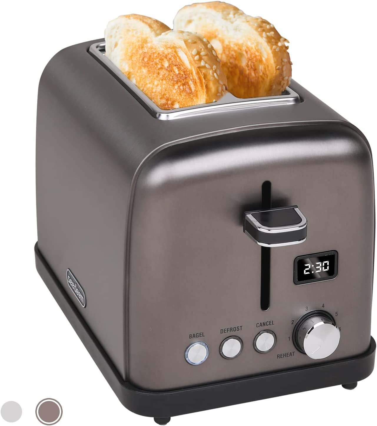 Toaster 2 Slice, Stainless Steel Bread Toaster with LCD Display, 7 ...