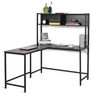 HomCom Modern L-Shaped 360° Rotating Computer Desk Corner Home Office ...