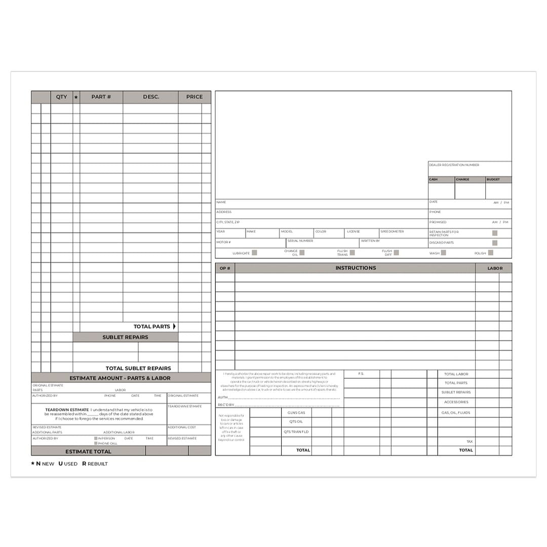 Auto Repair Check 3-Part Carbonless Invoice Form Pad / 50 Sets / 8.5" x ...