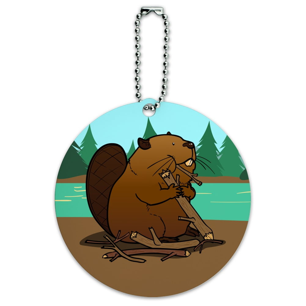 Beaver Chomping Wood Round Luggage ID Tag Card Suitcase Carry-On ...