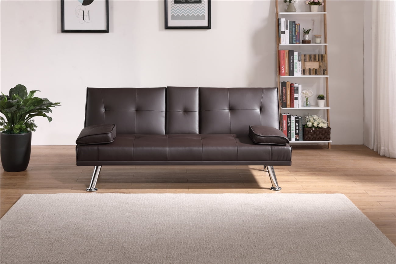 Futon Sofa Bed, Modern Leather Upholstered Convertible Sleeper Sofa Bed ...