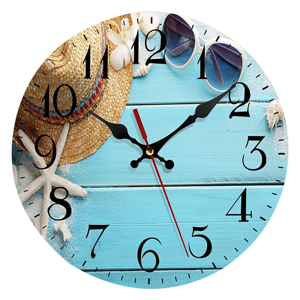 Wall clock digital creative clock living room silent beach scenery wall ...