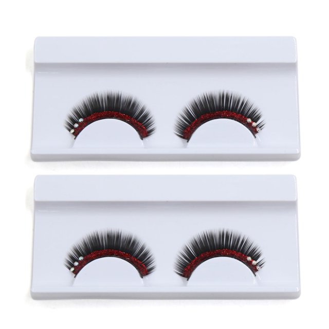 2 Pairs Rhinestone Decor False Eyelash Faux Fake Eyelash Kit Party ...