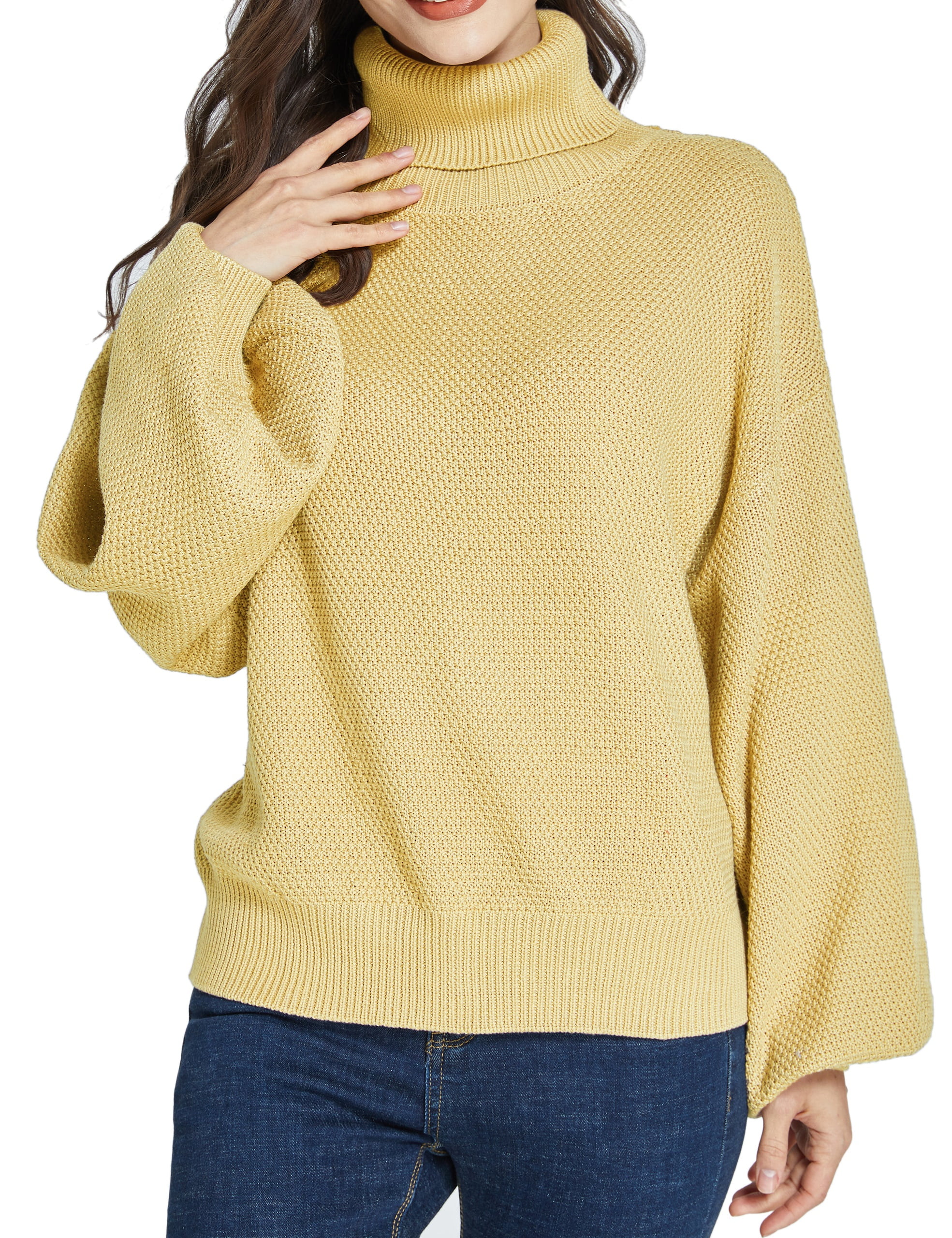 SSLR Oversized Sweaters for Women Turtleneck Sweater Drop Shoulder Knit ...