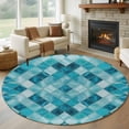 5ft Round Rug Blue Geometric Area Rugs for Living Room Bedroom Washable ...