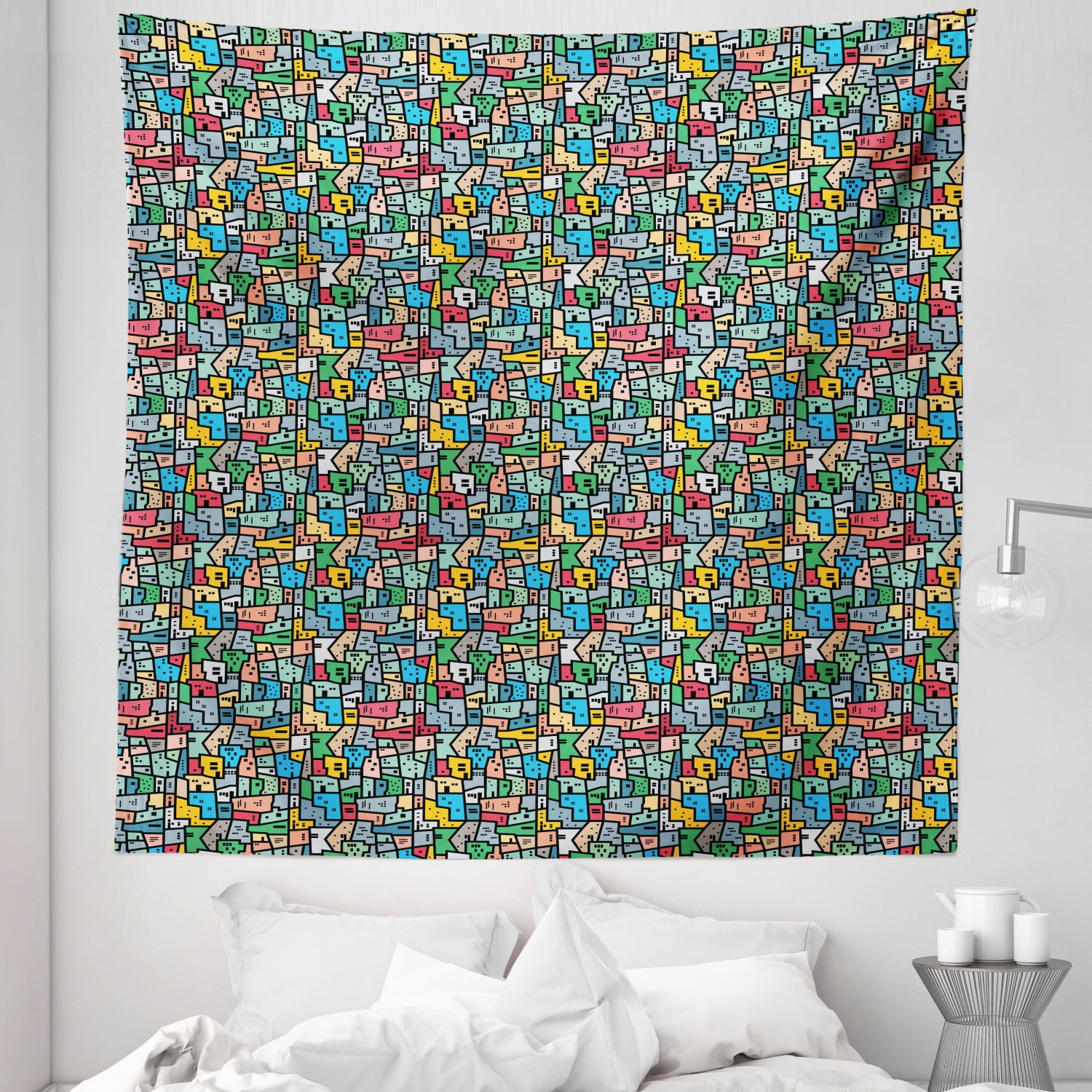 Colorful Tapestry, Brazilian Favela Landscape with City Blocks ...