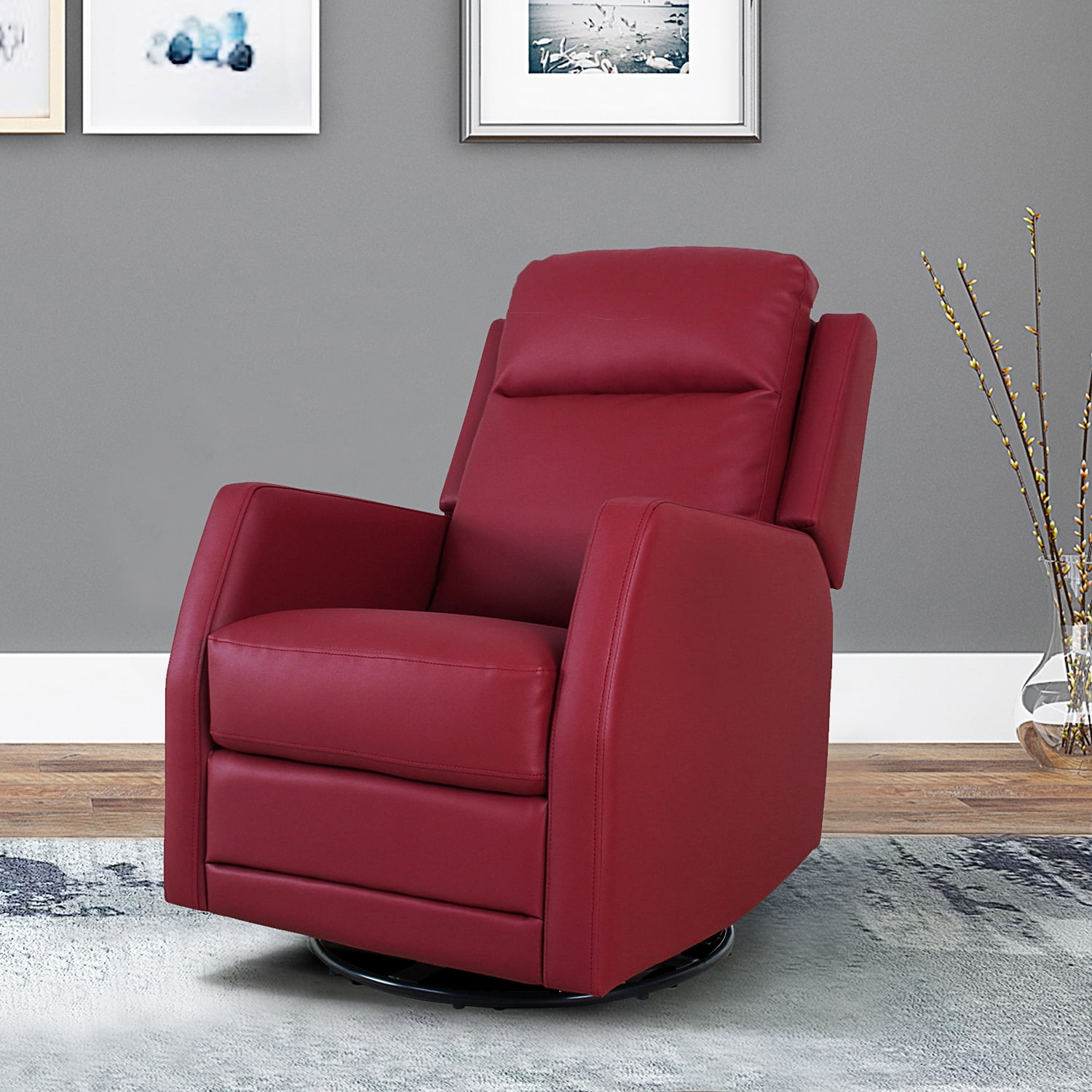 ARTFUL LIVING DESIGN Faux Leather Wingback Recliner with Swivel Base ...