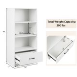 Costway Sturdy 4-Tier Bookshelf with Shelves & Drawer, 48'' White ...