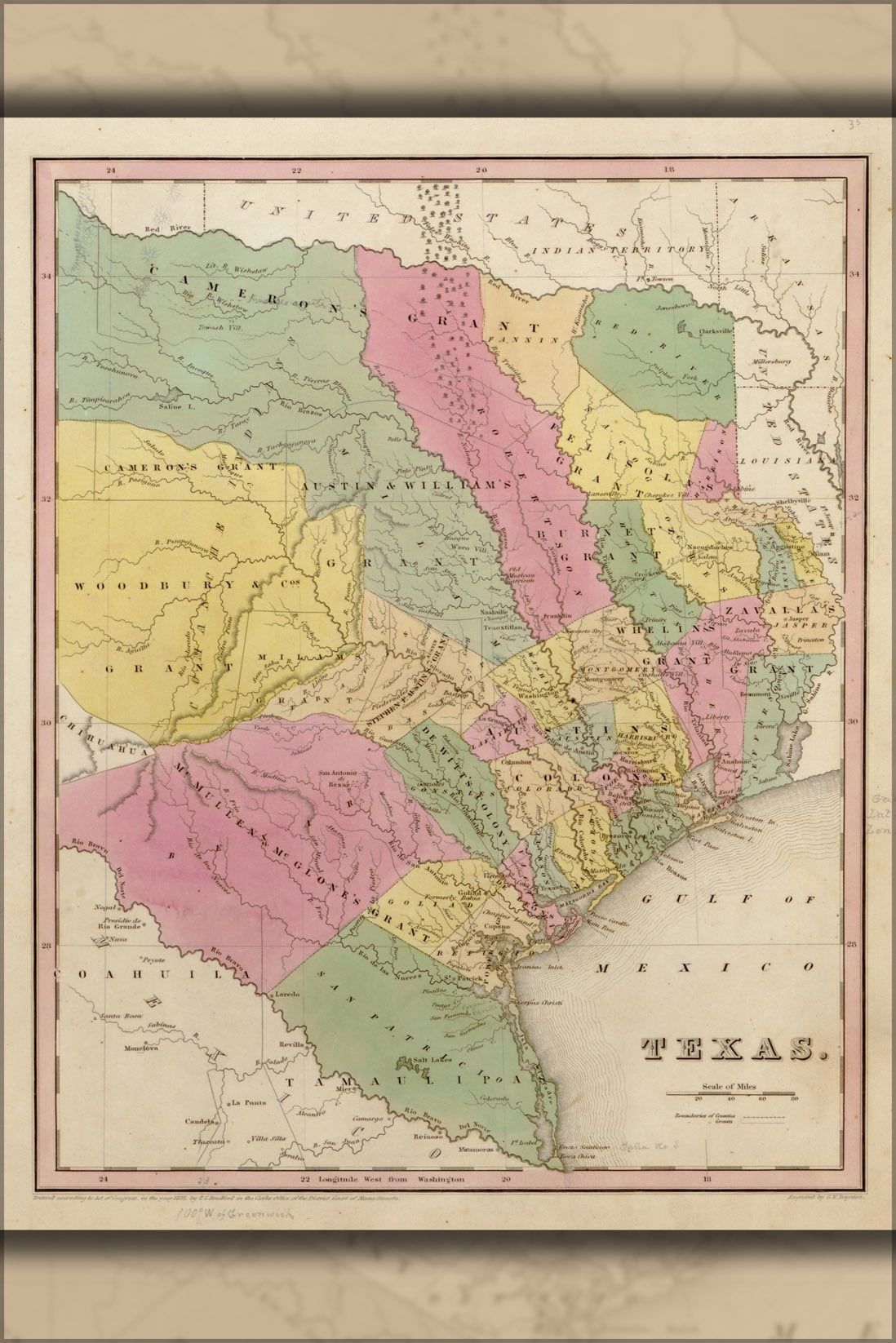 24"x36" Gallery Poster, map of texas 1844 - Walmart.com