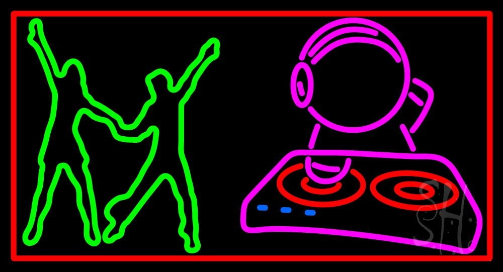 DJ With Dancing Couple LED Neon Sign 20" Tall x 37" Wide - inches Black ...
