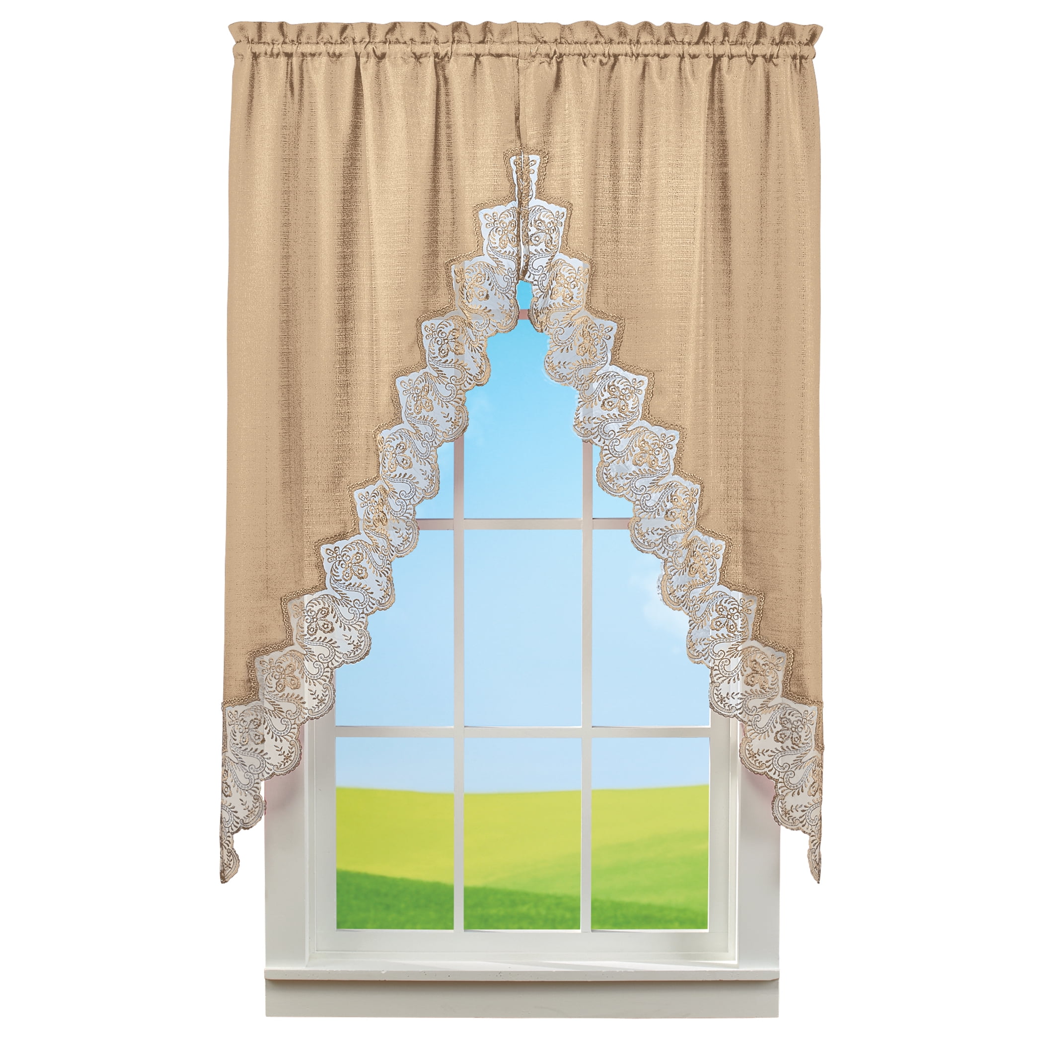 Collections Etc Elegant Lace Border Trim & Solid-Color Window Curtain ...