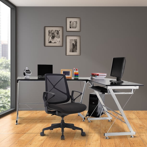 Topcobe Modern L-shaped Corner Computer Desk for Home Office, Black ...