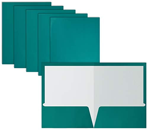 2 Pocket Glossy Laminated Teal Paper Folders, Box of 25, Letter Size ...