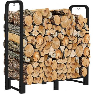 vidaXL Firewood Rack Storage Fire Log Stand Stacker Holder Matt Black ...