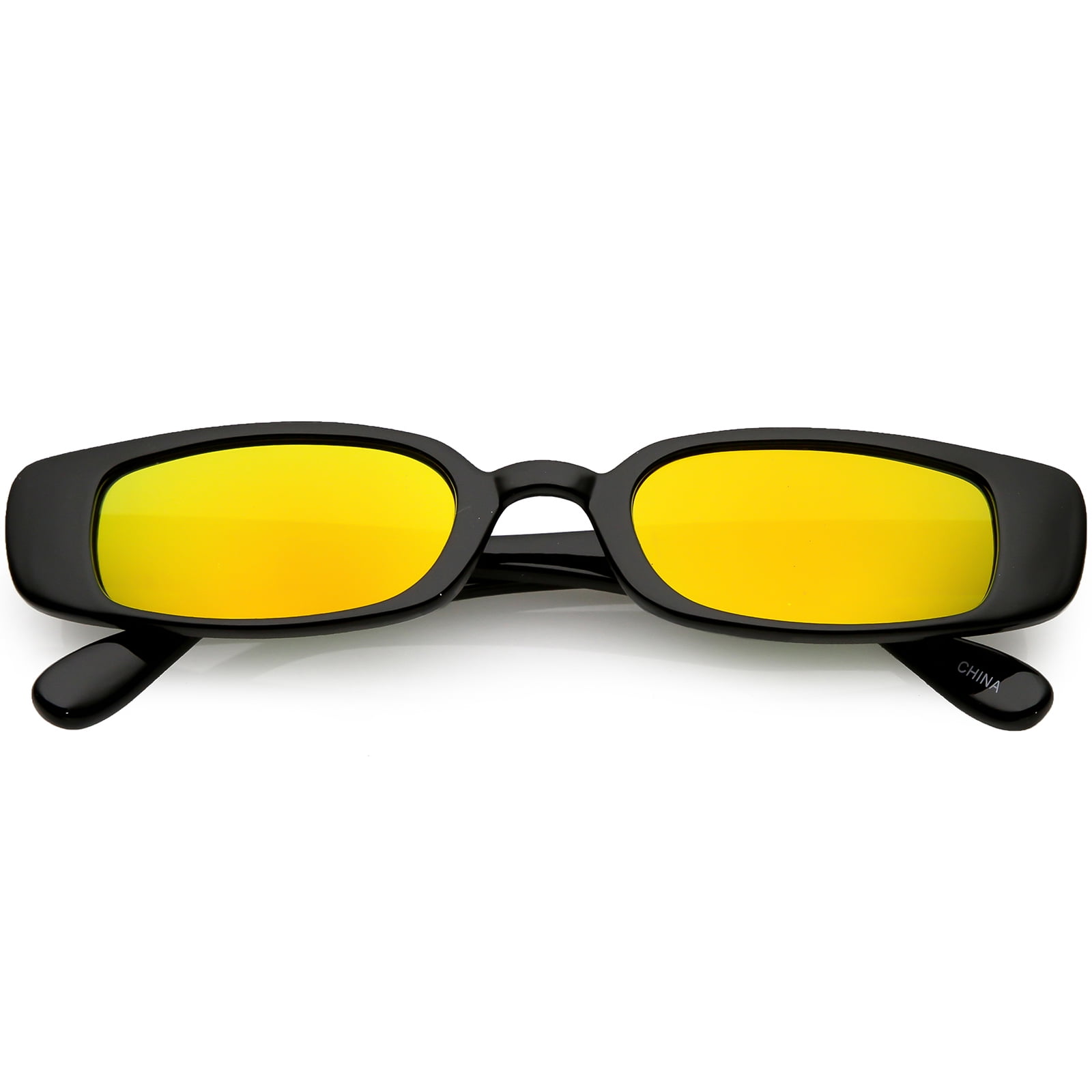 Extreme Thin Small Rectangle Sunglasses Mirrored Lens 49mm (Black ...