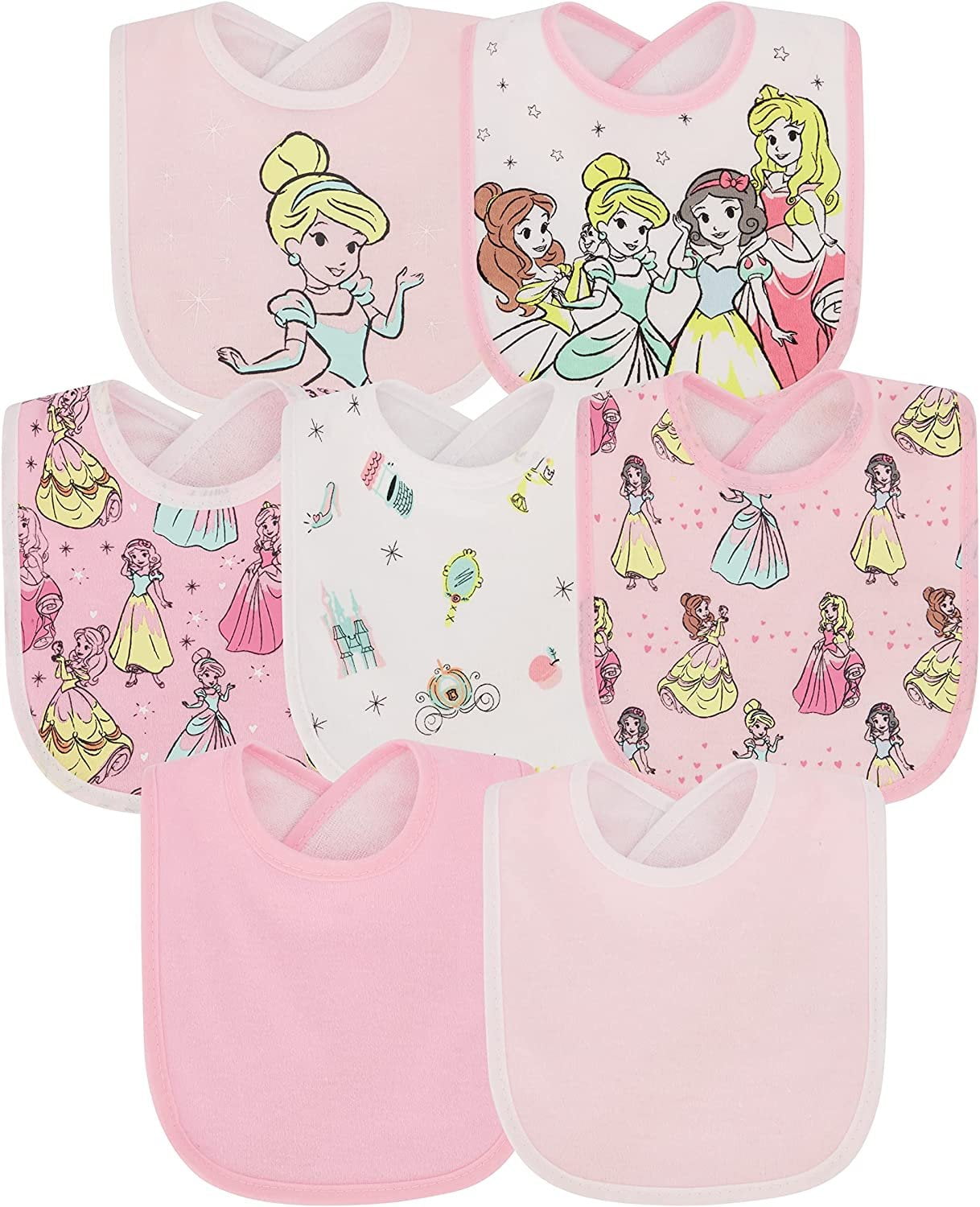 Disney Princess 7-Pack Magical World Baby Bibs, Lightweight Feeding ...