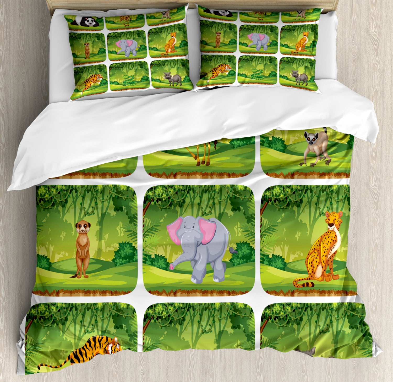 Forest Friends Duvet Cover Set Queen Size, Animals in Nature Jungle ...