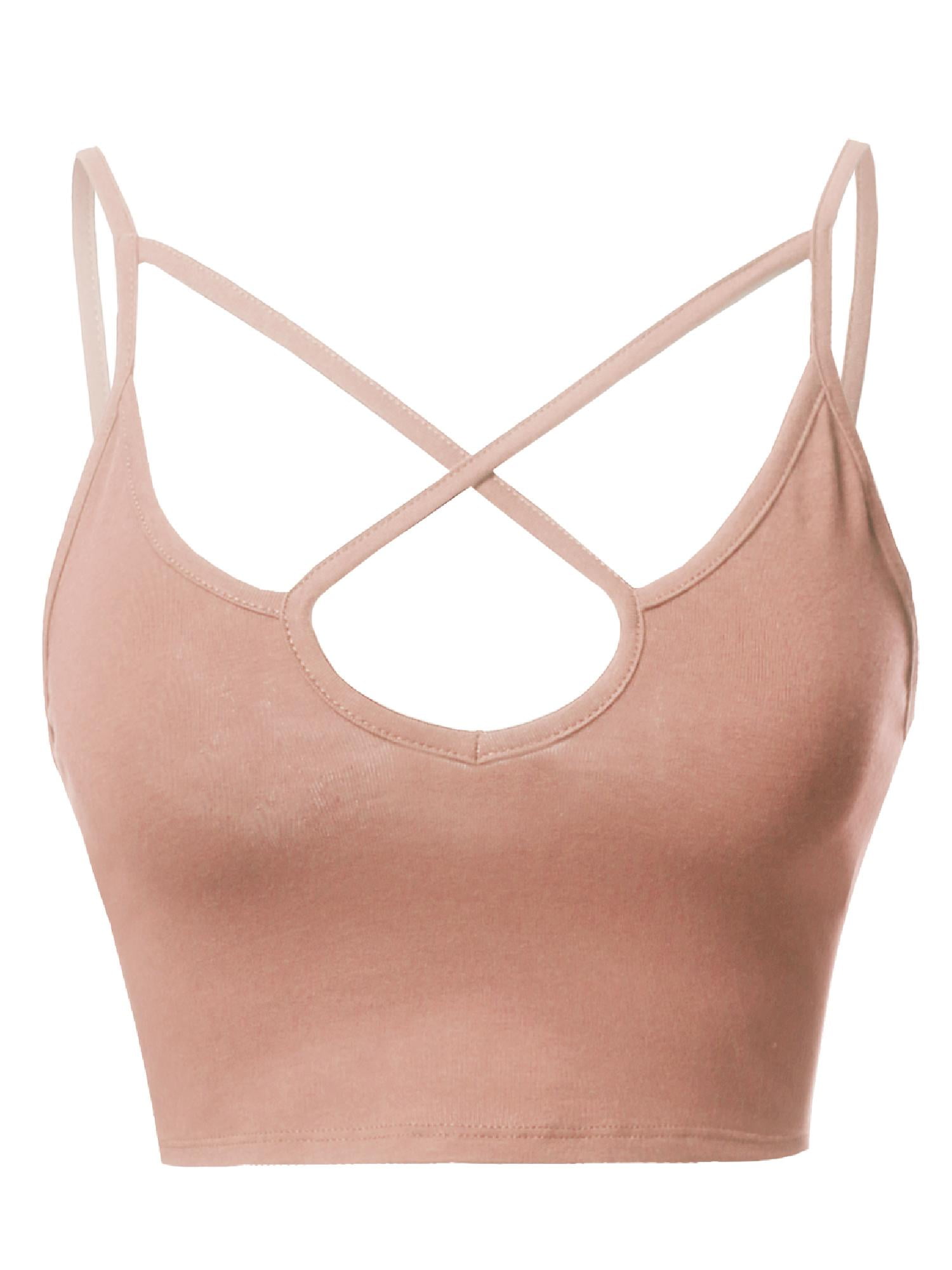 FashionOutfit Women's Solid Fitted Front Cross Spaghetti Strap Bralette ...