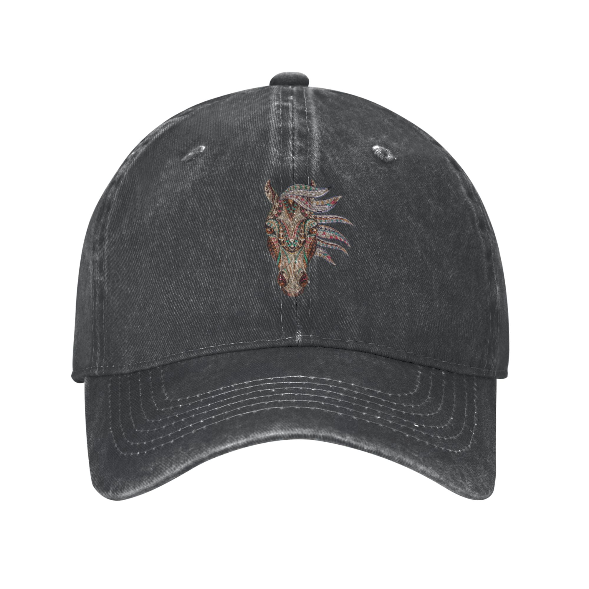 DouZhe Adjustable Washed Cotton Baseball Cap - Glass Horse Head Prints ...