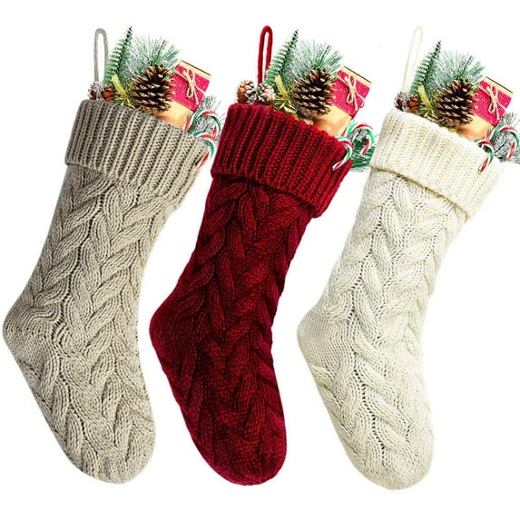 3Pack 18.1inunique Burgundy And Ivory White And Khaki Knit Christmas ...