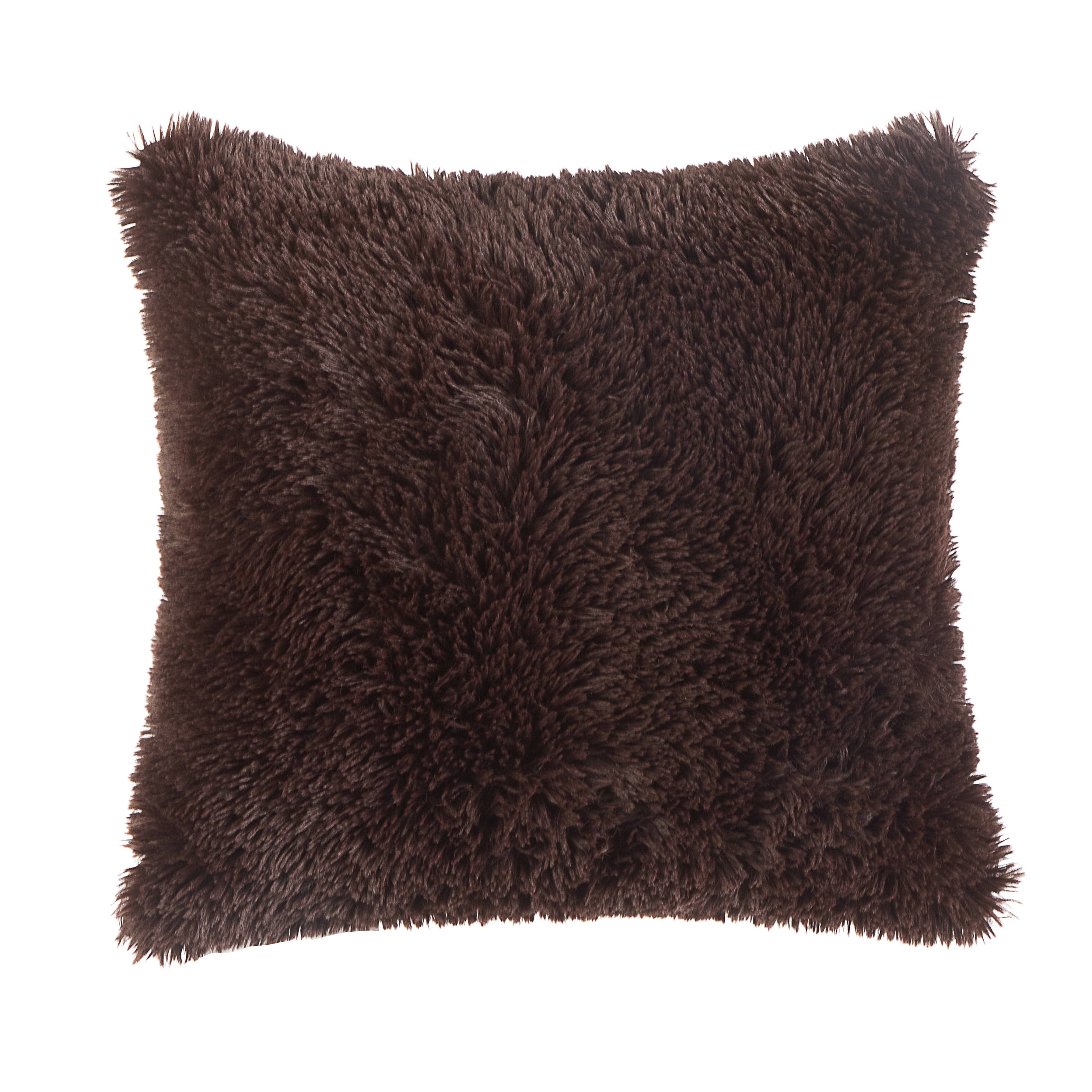 Mainstays Super Lux Shag Faux Fur Brown Pillow, 19 in x 19 in, Square ...