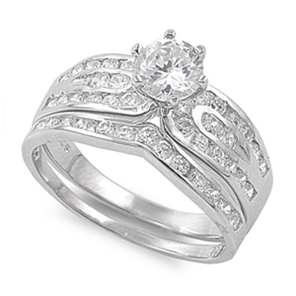 Sterling Silver Wedding Set Engagement Ring ( Sizes 5 6 7 8 9 10 ...