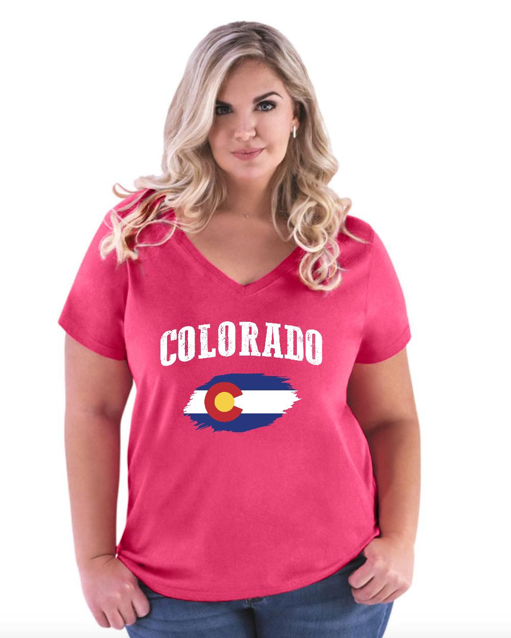 NIB Women s Plus Size V neck T Shirt Up To Size 28 Colorado Flag