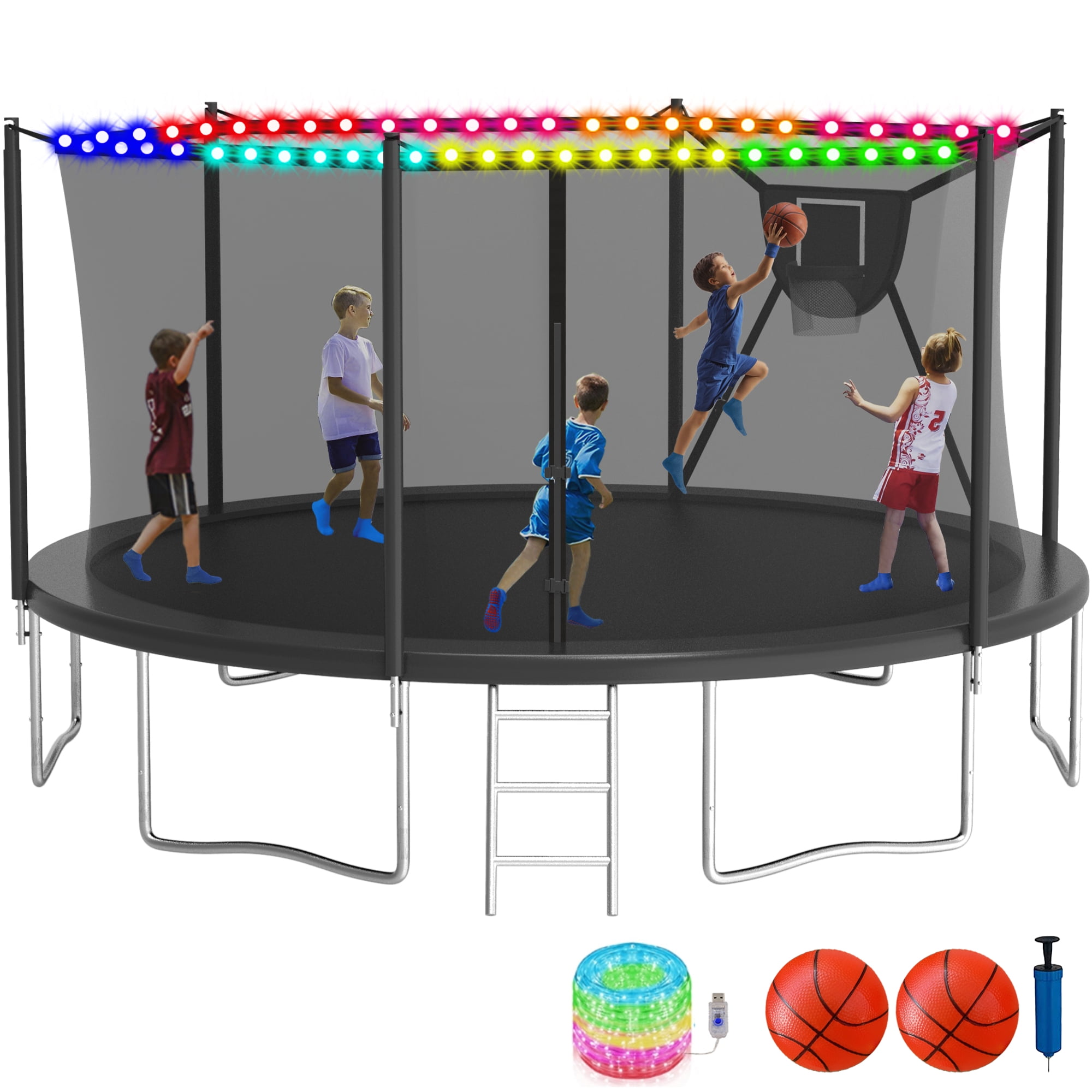 KOFUN Trampoline with Basketball Hoop & Light, 1500lbs 10FT 12FT 14FT ...