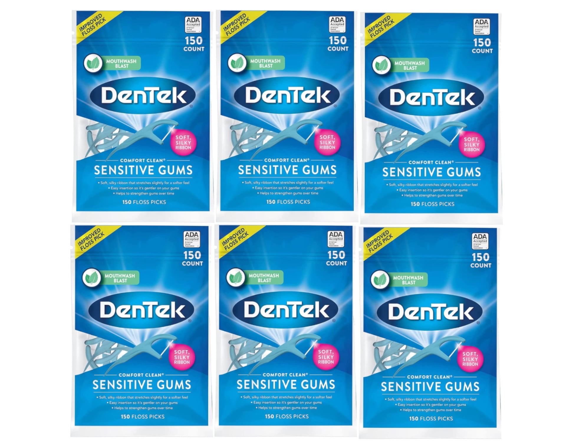 DenTek Comfort Clean Sensitive Gums Floss Picks, Soft & Silky Ribbon ...