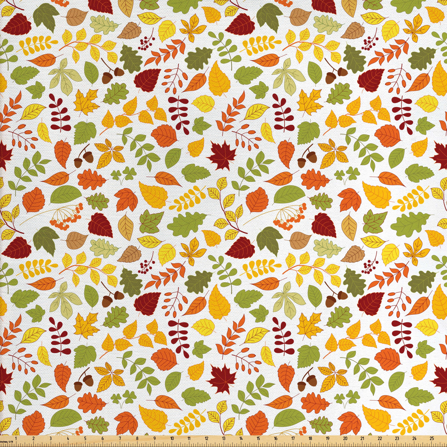 Acorn Fabric by The Yard, Autumn Season Fallen Leaves on the Ground ...