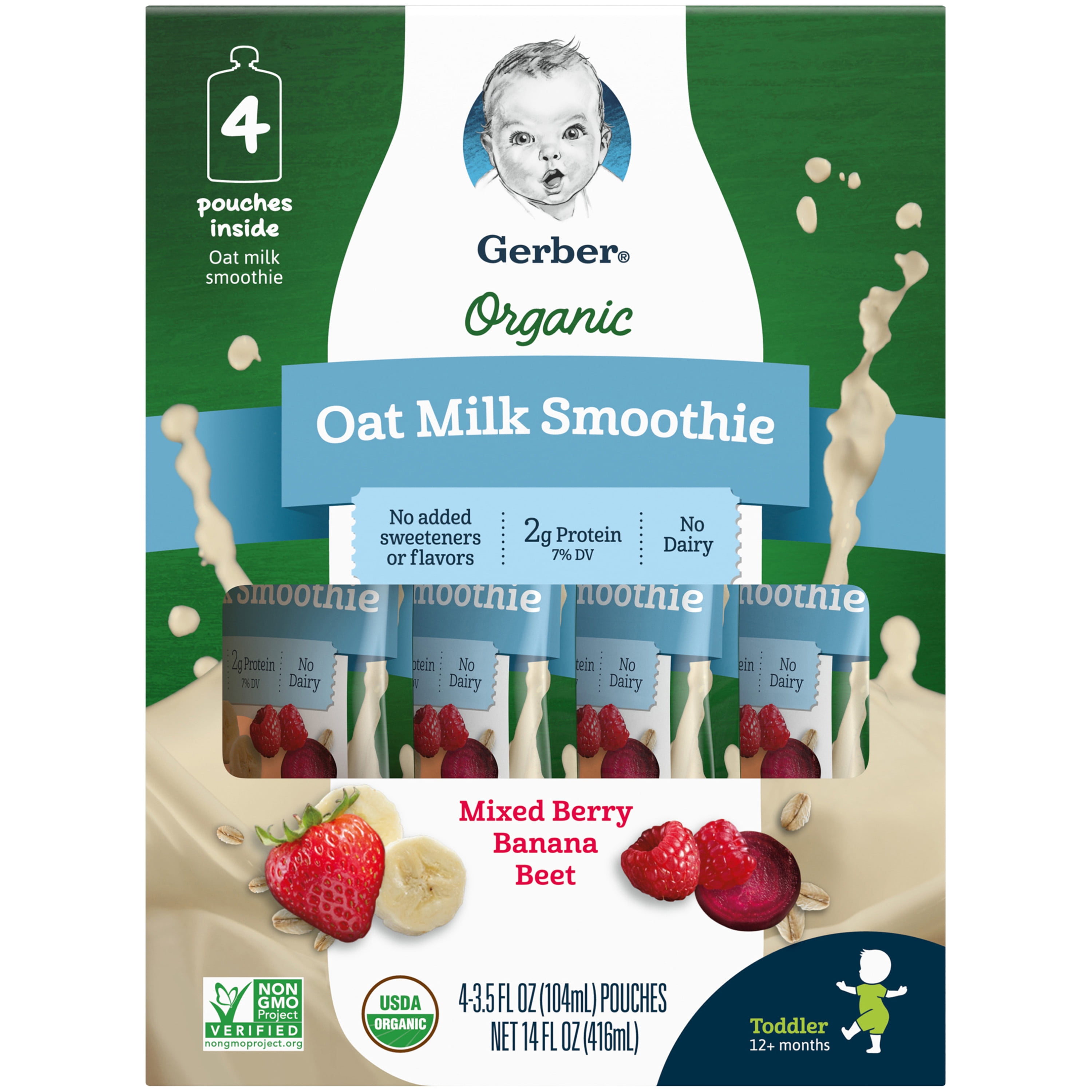 Gerber Organic Oat Milk Mixed Berry Banana Beet Smoothie - 4ct/3.5 fl oz Each - Walmart.com