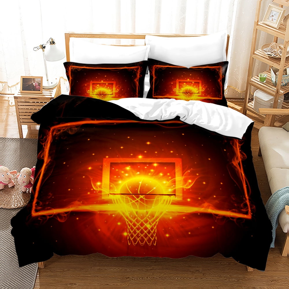 ZJEOQOQ Quilt cover summer Basketball theme Queen Size Comforter Set Sports Basketball Bedding ...