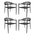 Vmopu 4-PCS Black Stackable Outdoor Hand-Woven Wicker Arm Dining Chair ...